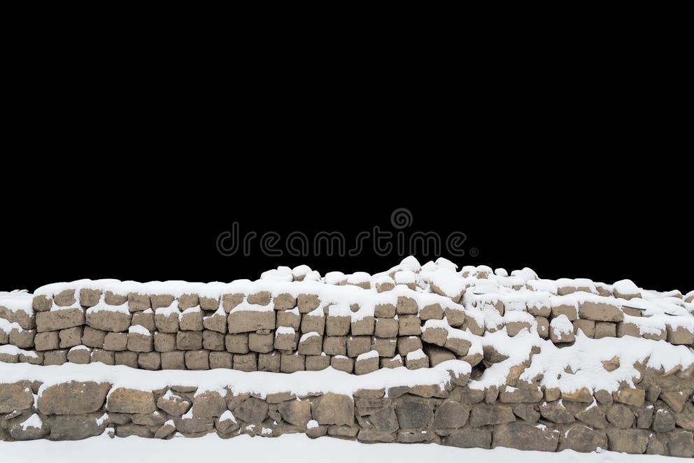 Snow covered stone wall stock image. Image of construction - 42703363
