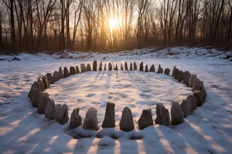 Snow-covered Stones Forming a Winter Solstice Circle Stock Illustration ...