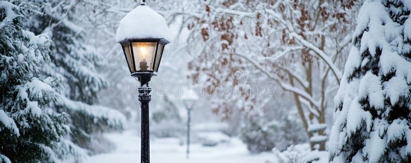 Snow-covered Street with Lamp Post during Winter Stock Photo - Image of ...