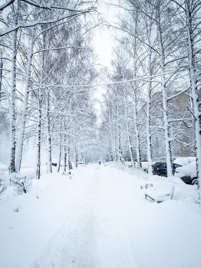 Snow-covered Street in a Typical Russian Courtyard Stock Image - Image ...