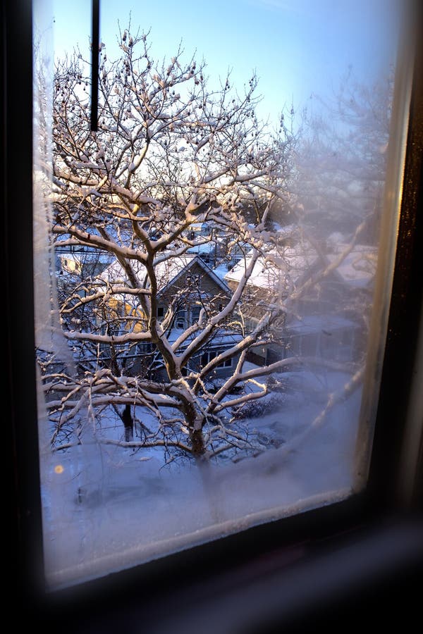 Snow Covered Street Window View. Stock Photo - Image of season, cold ...