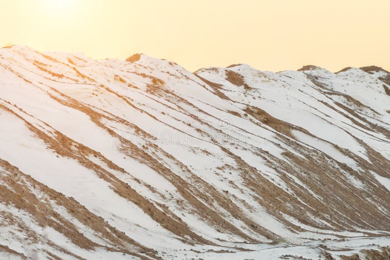 Snow Covered Surface of Sand Dunes, Barkhans. Stock Image - Image of ...