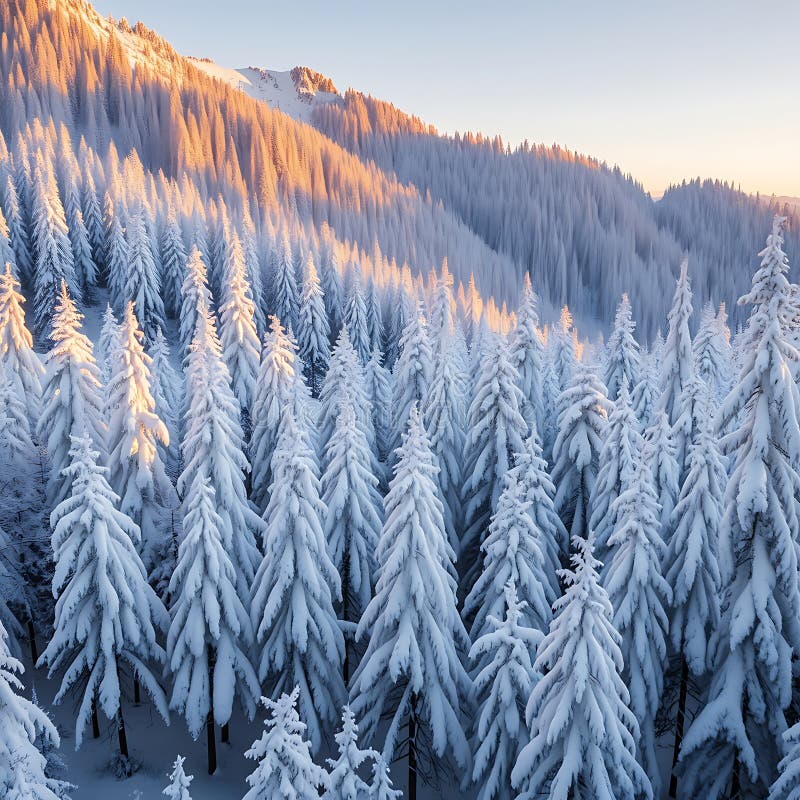 Snow-Covered Swiss Forest at Dawn Stock Illustration - Illustration of ...