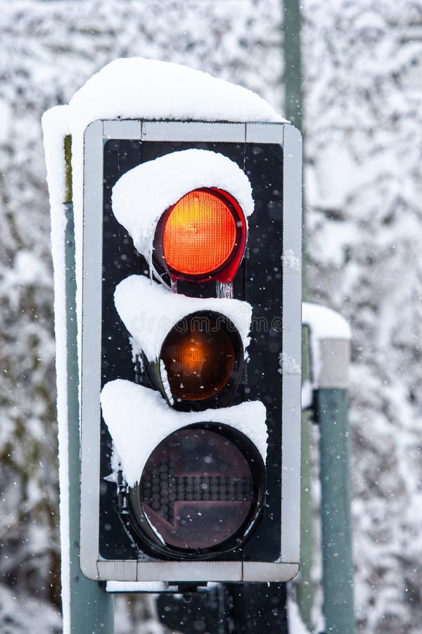 Snow Covered Traffic Light in Surrey after a Snowstorm in the UK Stock ...