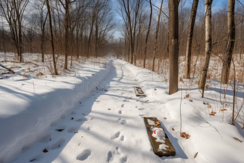 Snow-covered Trail with Markers Visible for Safe and Easy Travel Stock ...