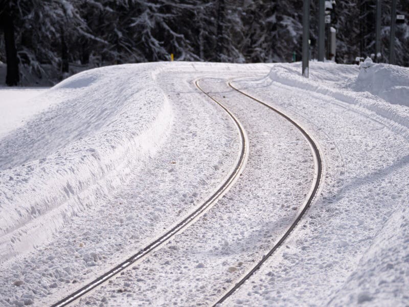 Snow covered train track stock photo. Image of switzerland - 270888268