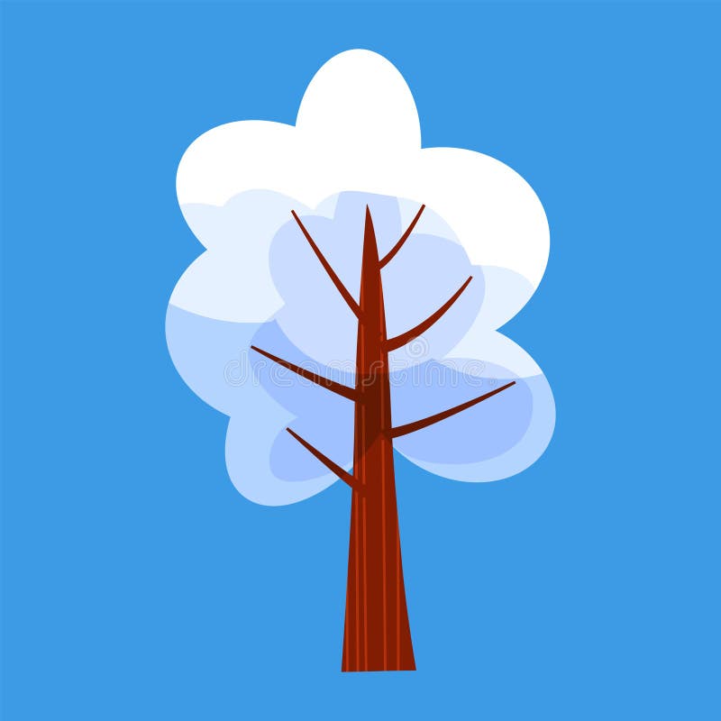 Snow Covered Tree, Cartoon Flat Style Stock Vector - Illustration of ...