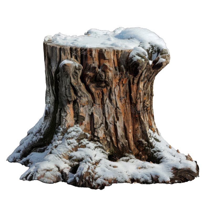 Snow-Covered Tree Stump Against a White Background Stock Illustration ...