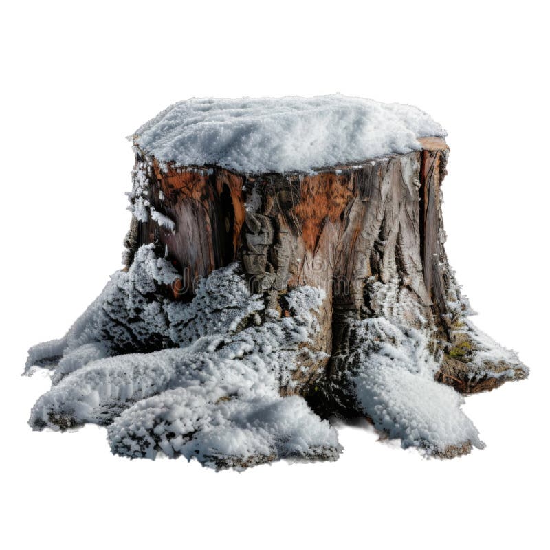 Snow-Covered Tree Stump Isolated on Black Background Stock Illustration ...