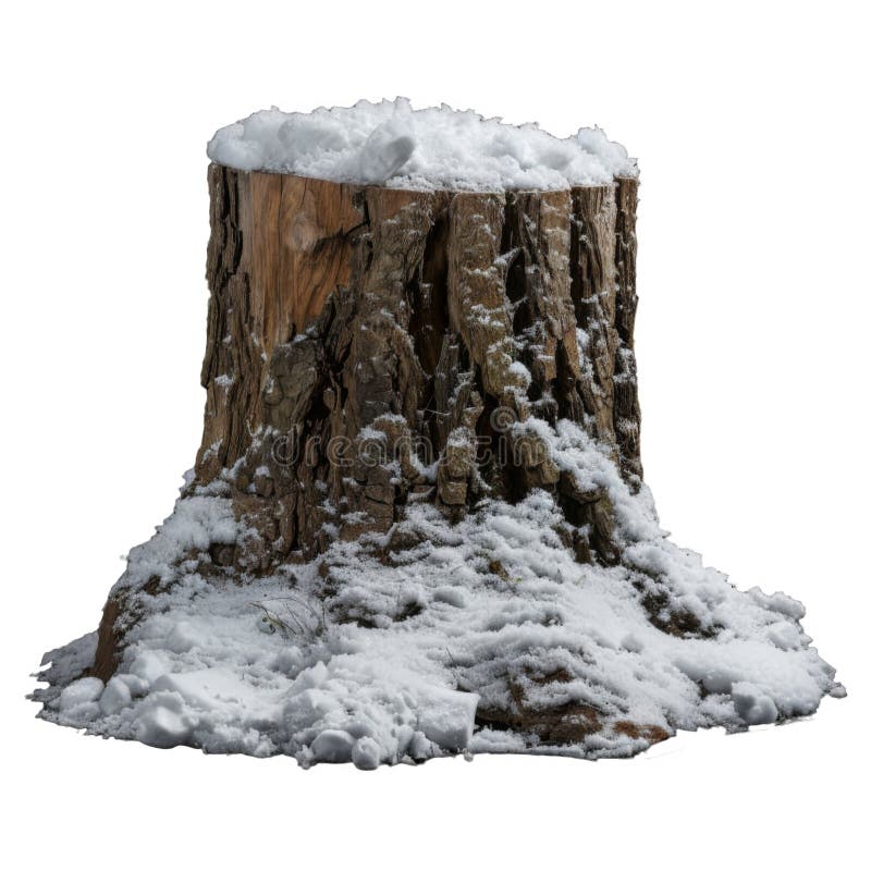 Snow-Covered Tree Stump in a Wintery Setting Stock Photo - Illustration ...
