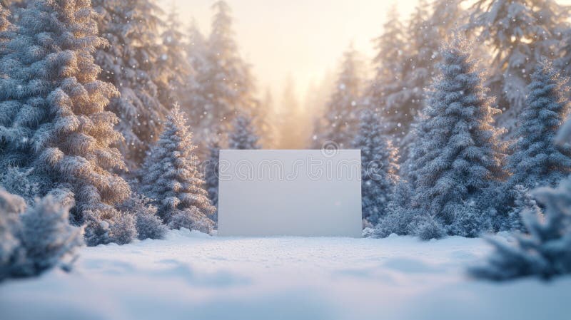 Snow-covered Trees Create a Serene Winter Landscape with a Blank Sign ...
