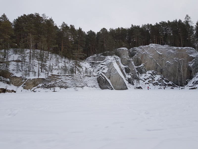 Snow-covered Trees Grow on Top of a Cliff Stock Photo - Image of forest ...