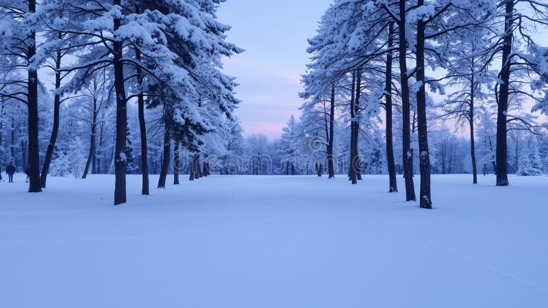 Snowcovered Trees Line a Path in a Winter Wonderland Stock Illustration ...