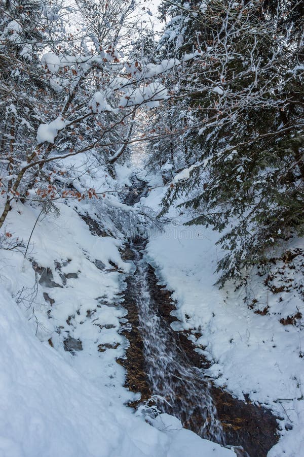 Snow and Waterfall in Zion Canyons ! Utah Stock Photo - Image of ...