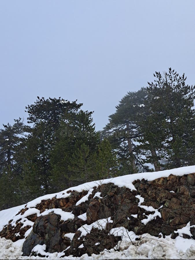 The Snow-covered Troodos Square in the Homonymous Mountain Range in ...