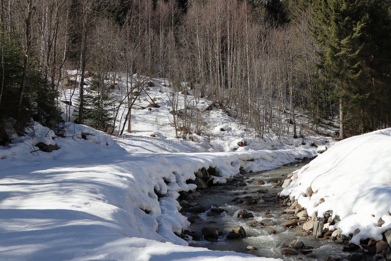 Snow Covered Trough of a Stream. Stock Image - Image of season, black ...
