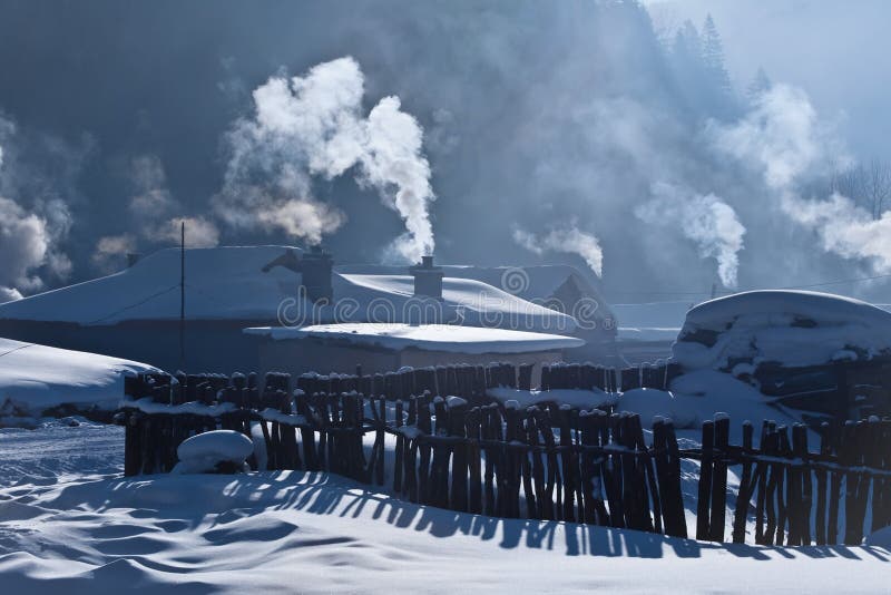 Snow-covered village stock photo. Image of hill, area - 17099360
