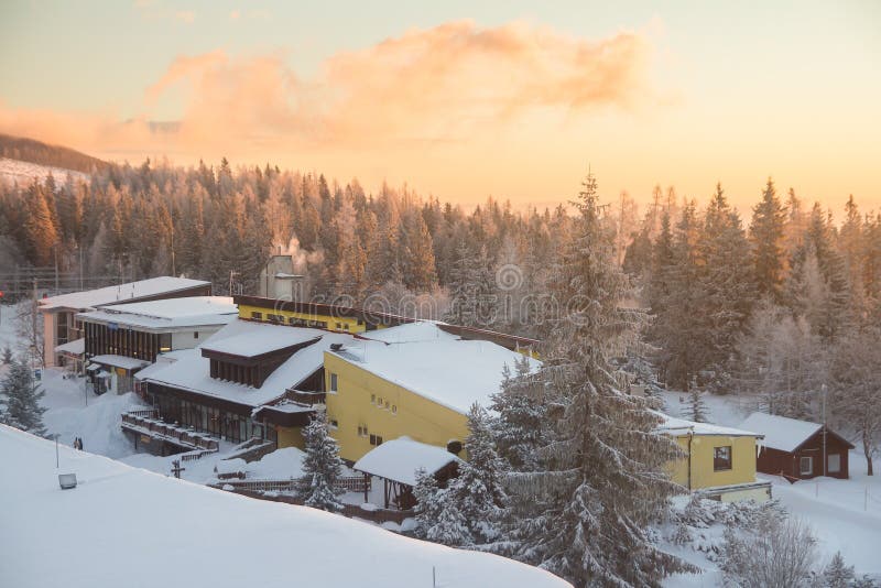 Snow covered village stock image. Image of strbske, architecture - 84311309