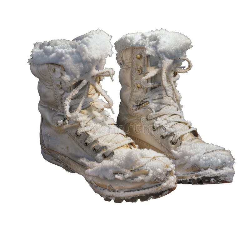 Snow-Covered White Leather Boots Stock Image - Illustration of leather ...