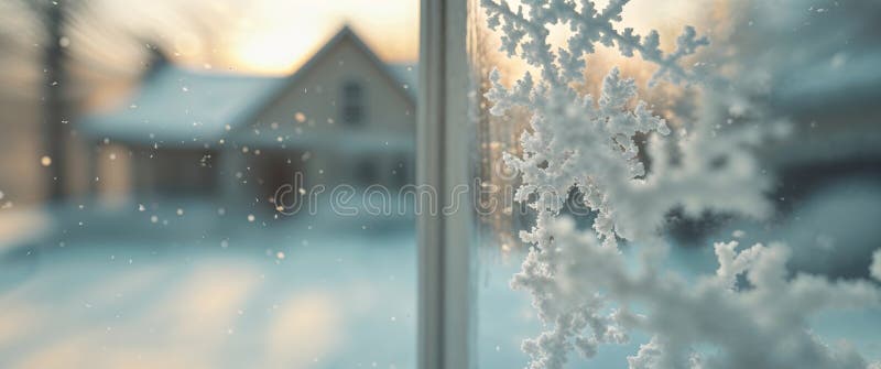 Snow Covered Windowpane Winter Scene Cozy Home Stock Photos - Free ...