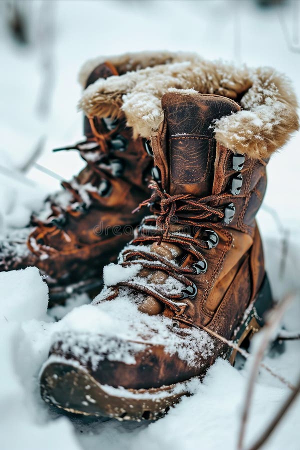 Snow-covered Winter Boots Stand Ready for the Cold Stock Photo - Image ...