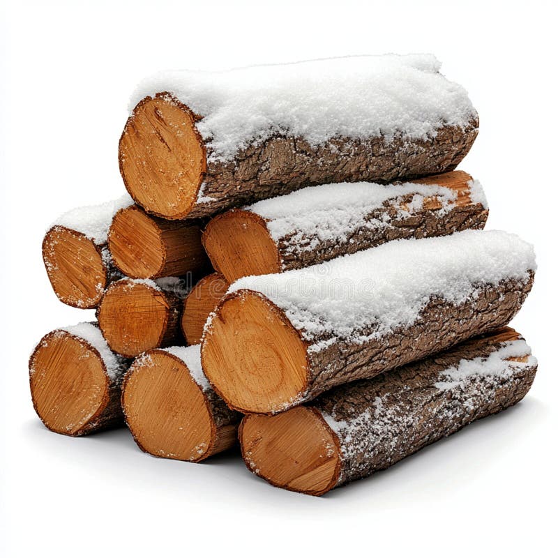 Snow Covered Wooden Logs Winter Firewood Stack Rustic Pile Cold Fuel ...