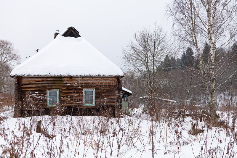 Snow Covered Wooden Rustic House Stock Photo - Image of rustic, izba ...