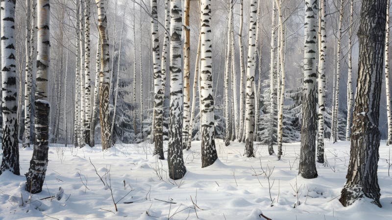 Snowy Forest with Sparse Trees Stock Photo - Image of frost, landscape ...