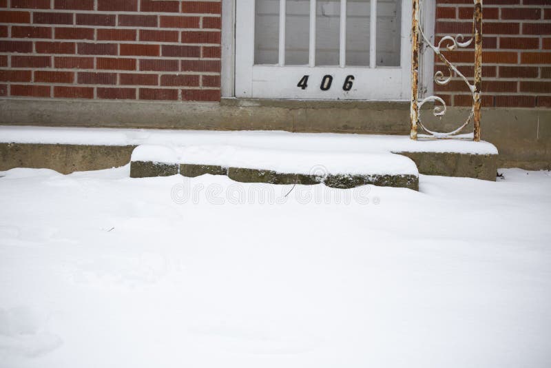 Snow-Covered Yard and Porch Stock Photo - Image of frigid, daylight ...
