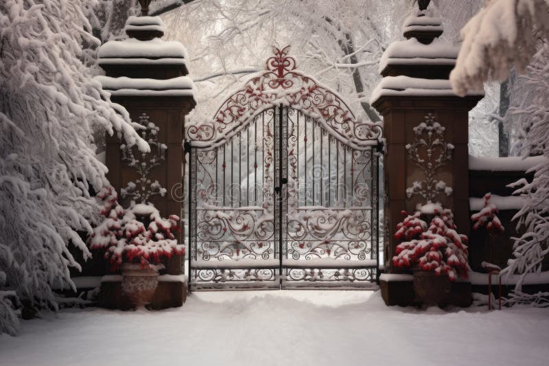 Snow Covering a Wrought Iron Gate Stock Photo - Image of wrought ...