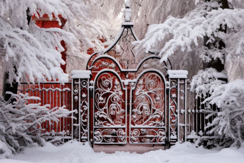 Snow Covering a Wrought Iron Gate Stock Image - Image of frozen, frosty ...