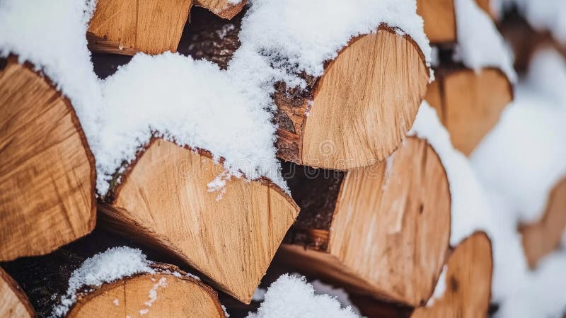 Snow Covers a Large Stack of Cut Firewood Placed on the Sidewalk ...