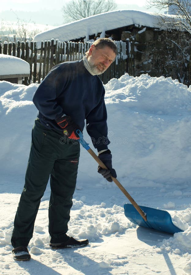 Man Digging a Path from Snow Stock Image - Image of clean, maintenance ...