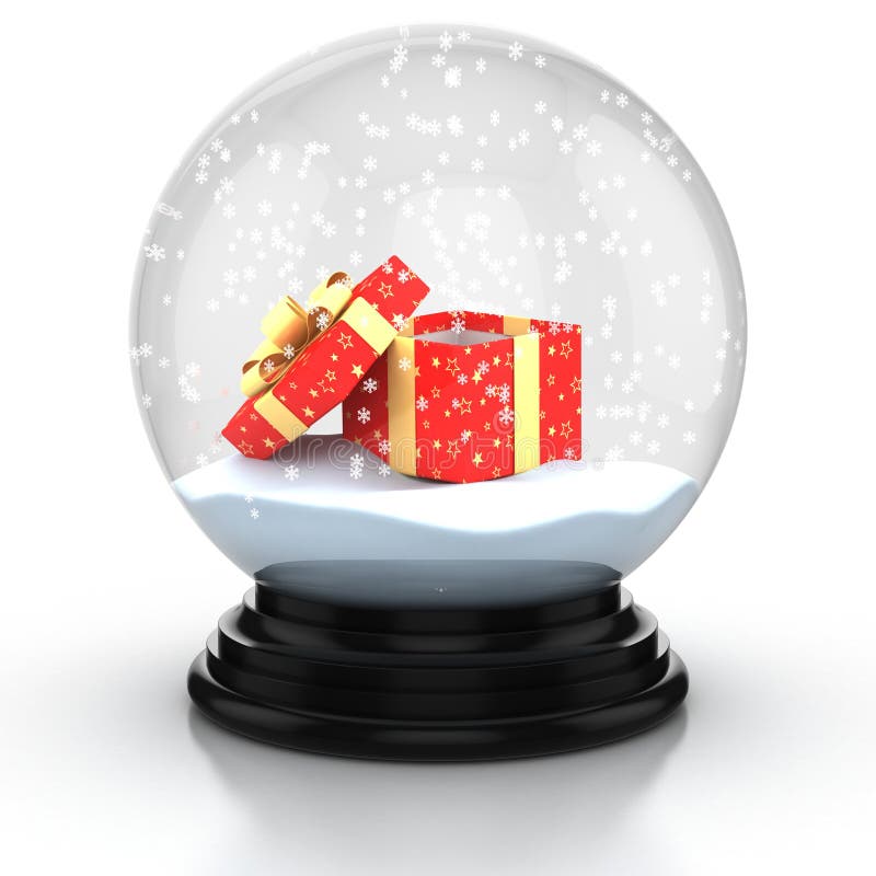 Snow Dome Filed with Present and Snowflakes Over White Background Stock ...