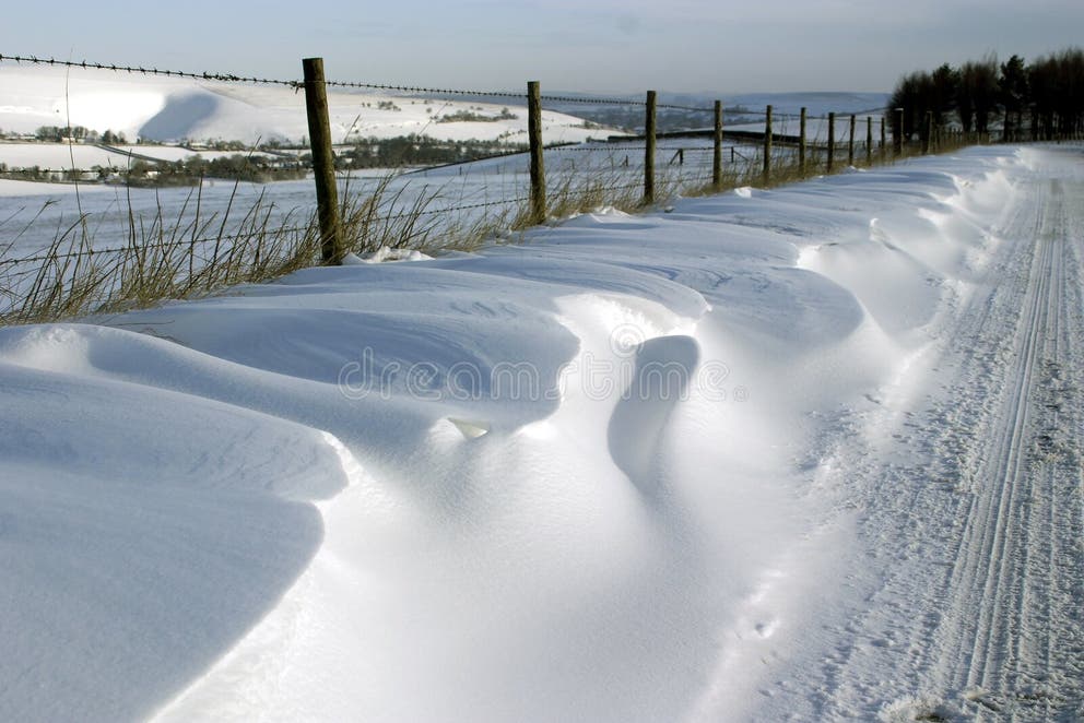 A Snow Drift at the Side of the Road. Stock Image - Image of wire ...