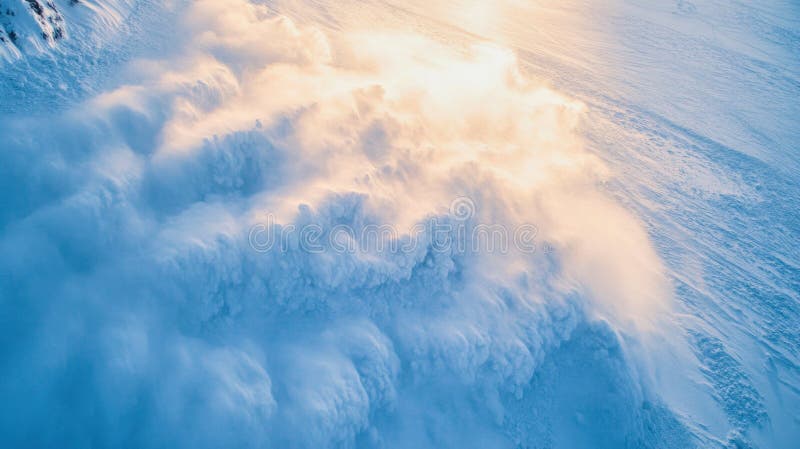 Snow Dust Cloud from a Powerful Avalanche Illuminated by Sunlight in ...