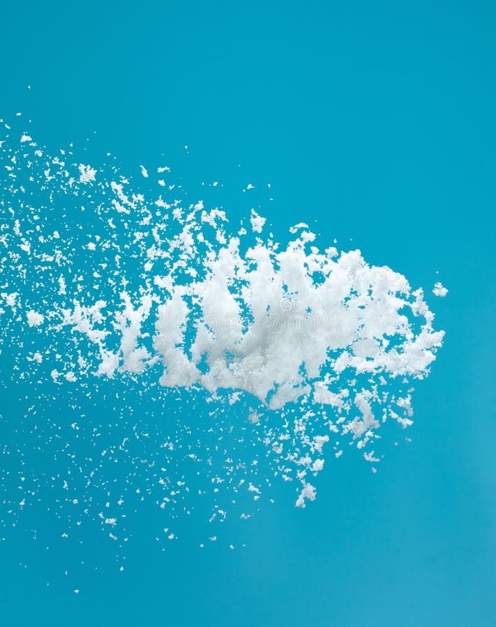 Snow Dust Element Falling Over Blue Sky. Fluffy White Snow Splash ...