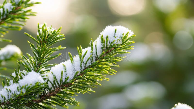 Snow Dusted Pine Branch in Winter Sunlight Stock Illustration ...