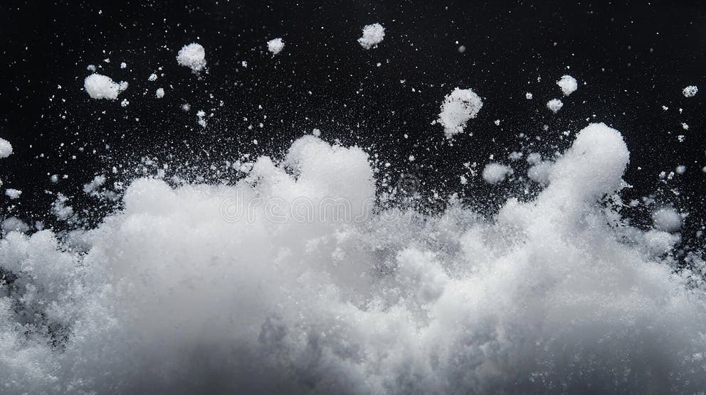Snow Exploding on Dark Surface. Close-up of Snowfall and Texture Stock ...