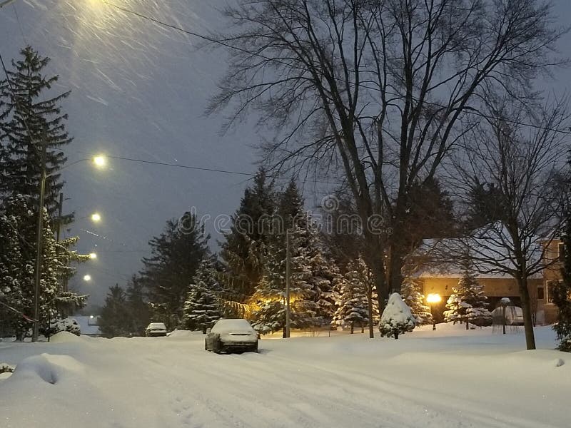 Snow Fall at Night stock image. Image of large, night - 140621657