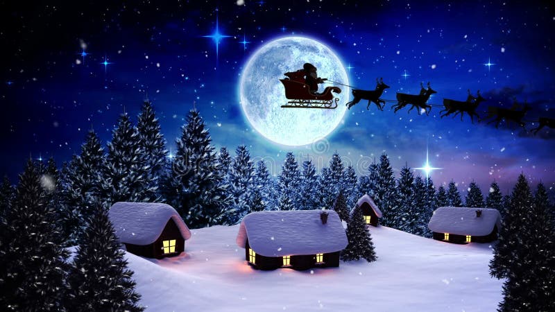 Snow Falling on Cute Village in Forest Stock Video - Video of animation ...