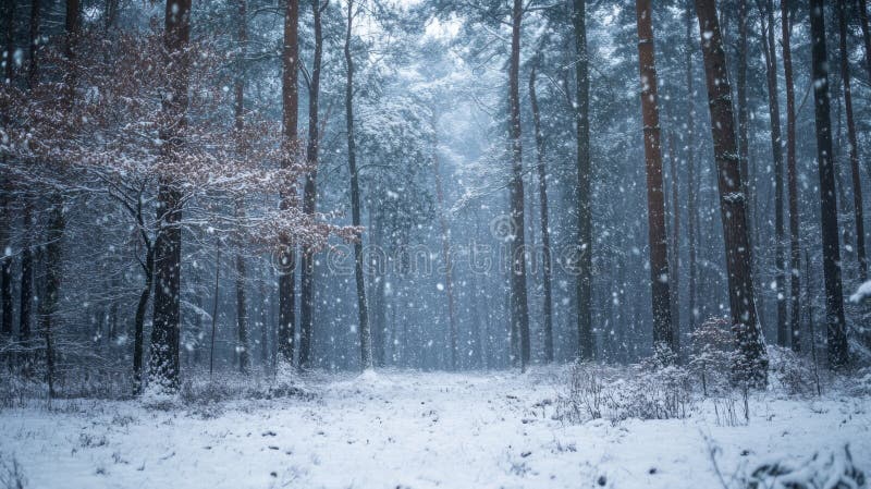 Snow Falling in a Dense Pine Forest Stock Illustration - Illustration ...