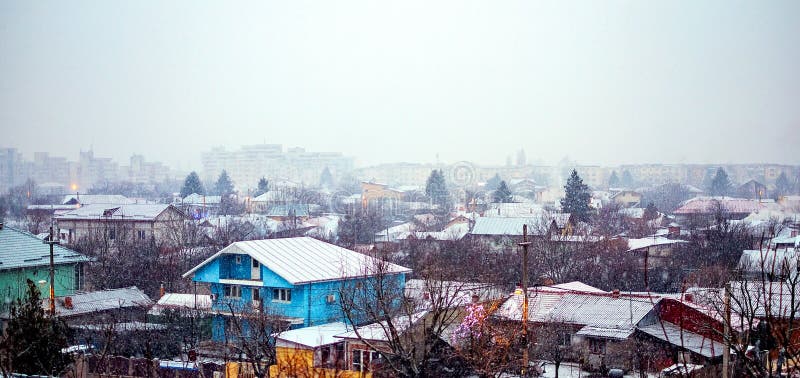 Snow Falling Down Over the City. Stock Image - Image of giurgiu ...