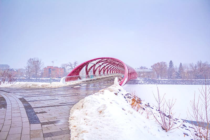 Snow Falling Down Over the Peace Bridge Editorial Stock Image - Image ...