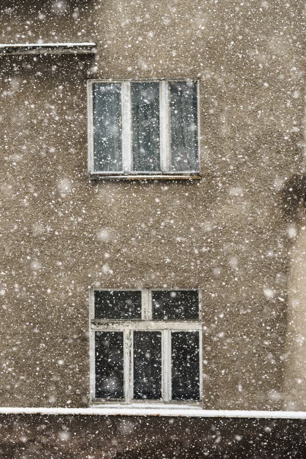 Snow Falling in Front of the Windows Stock Photo - Image of snow, house ...