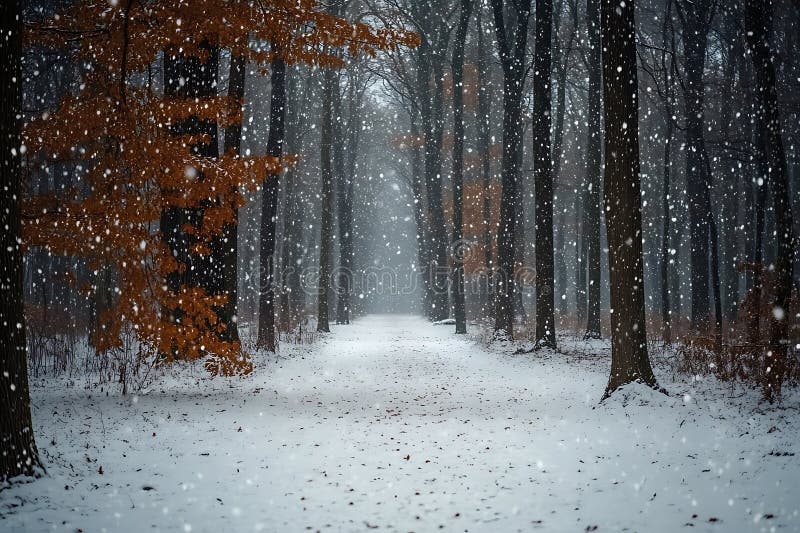 Snow Falling Gently on a Quiet Forest Clearing Stock Illustration ...