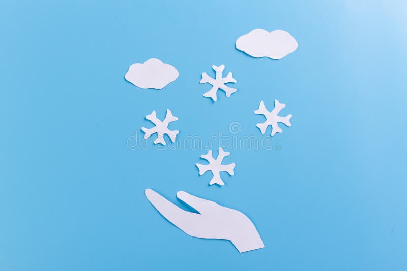 Snow falling on hand stock photo. Image of february - 150869296