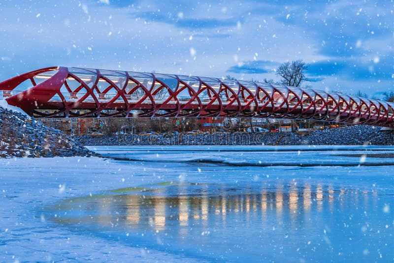 Snow Falling Over the Peace Bridge Editorial Stock Image - Image of ...