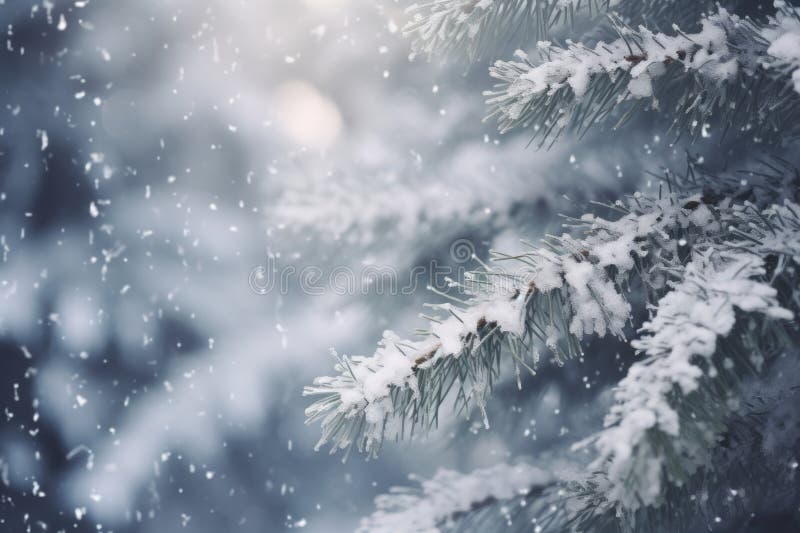 Snow Falling on a Pine Tree Branch in the Snow Stock Illustration ...