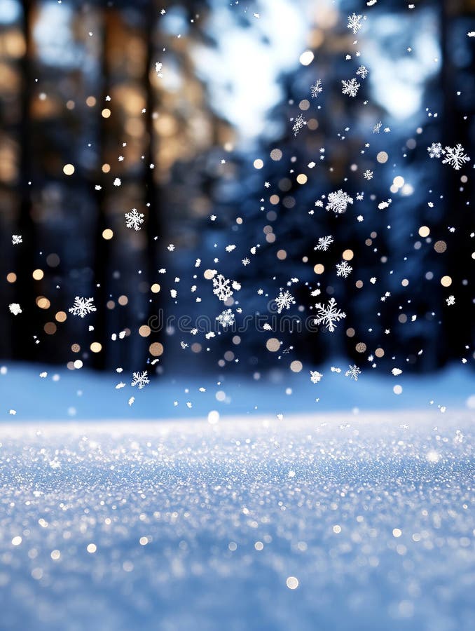 Snow Falling from the Sky in the Winter Forest Stock Photo - Image of ...